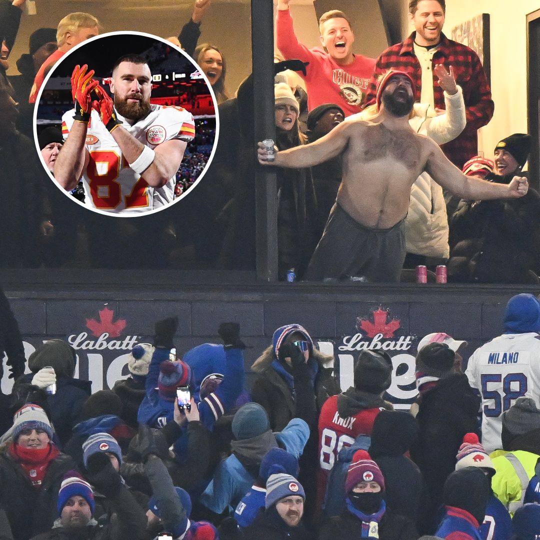 Jason Kelce Goes Shirtless, Jumps Out of Suite After Travis Score ...